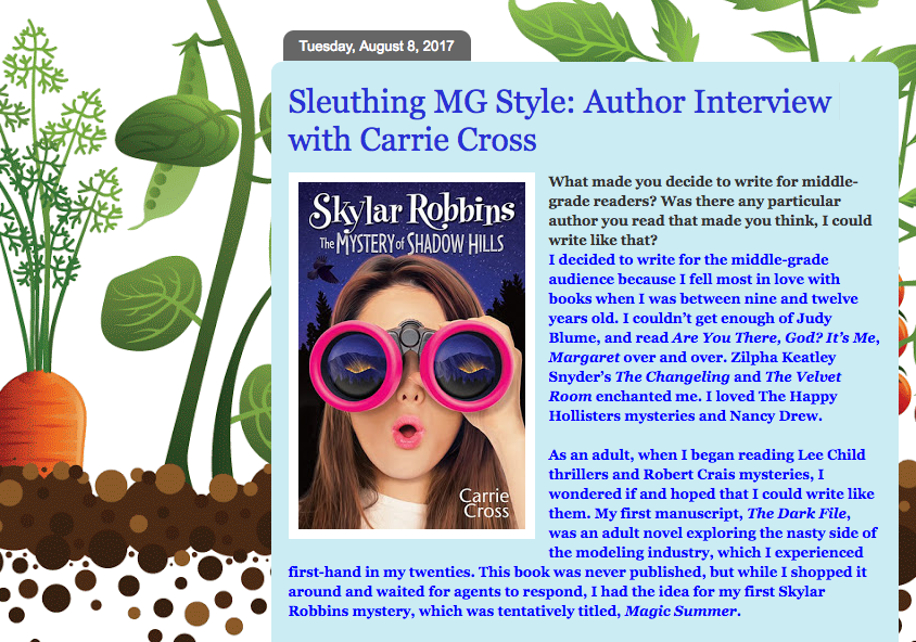 Sleuthing MG Style: Author Interview with Carrie Cross @thewritechris ...